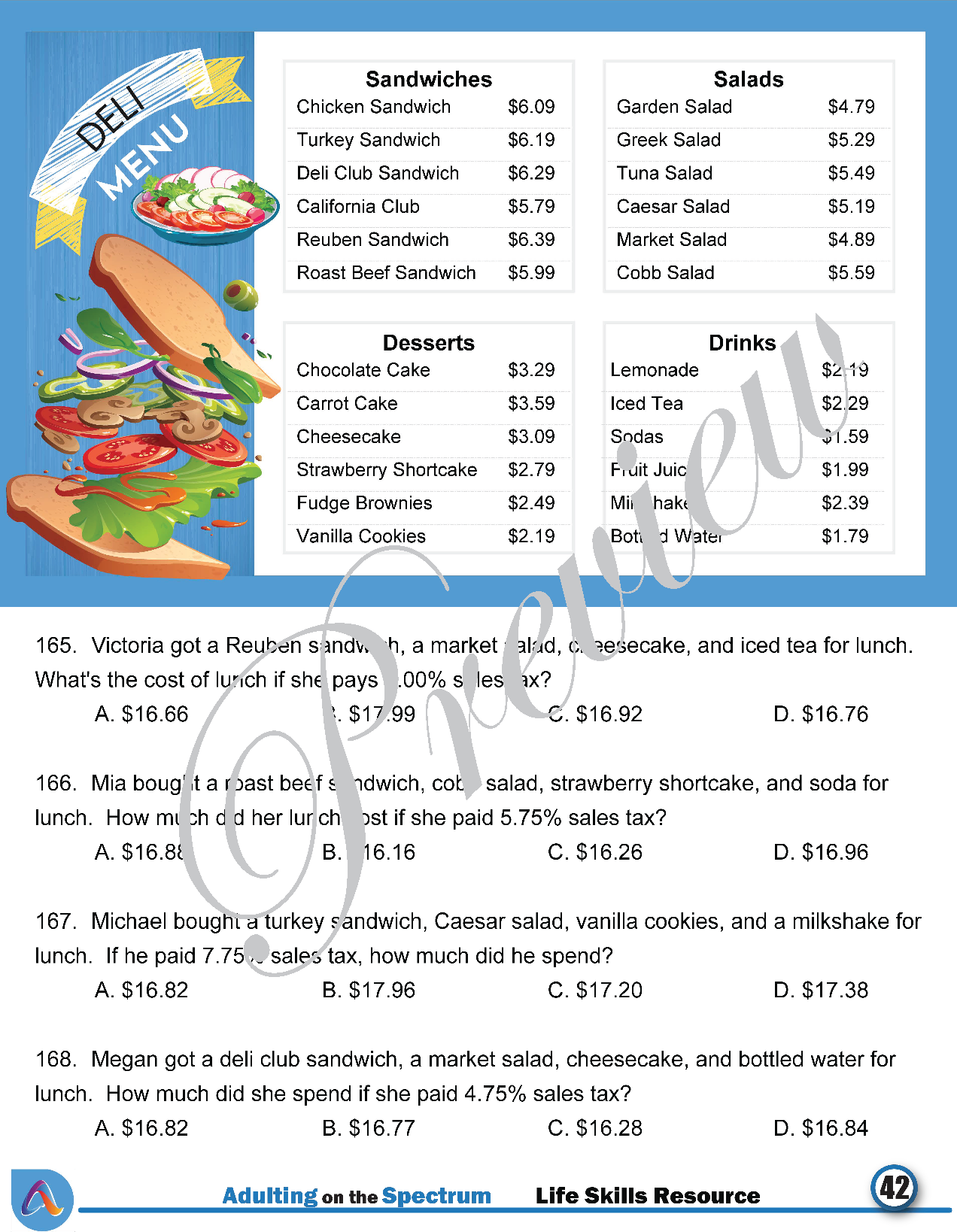 Money Math Life Skills Worksheet - Level 2 Reading Menus - Made By Teachers