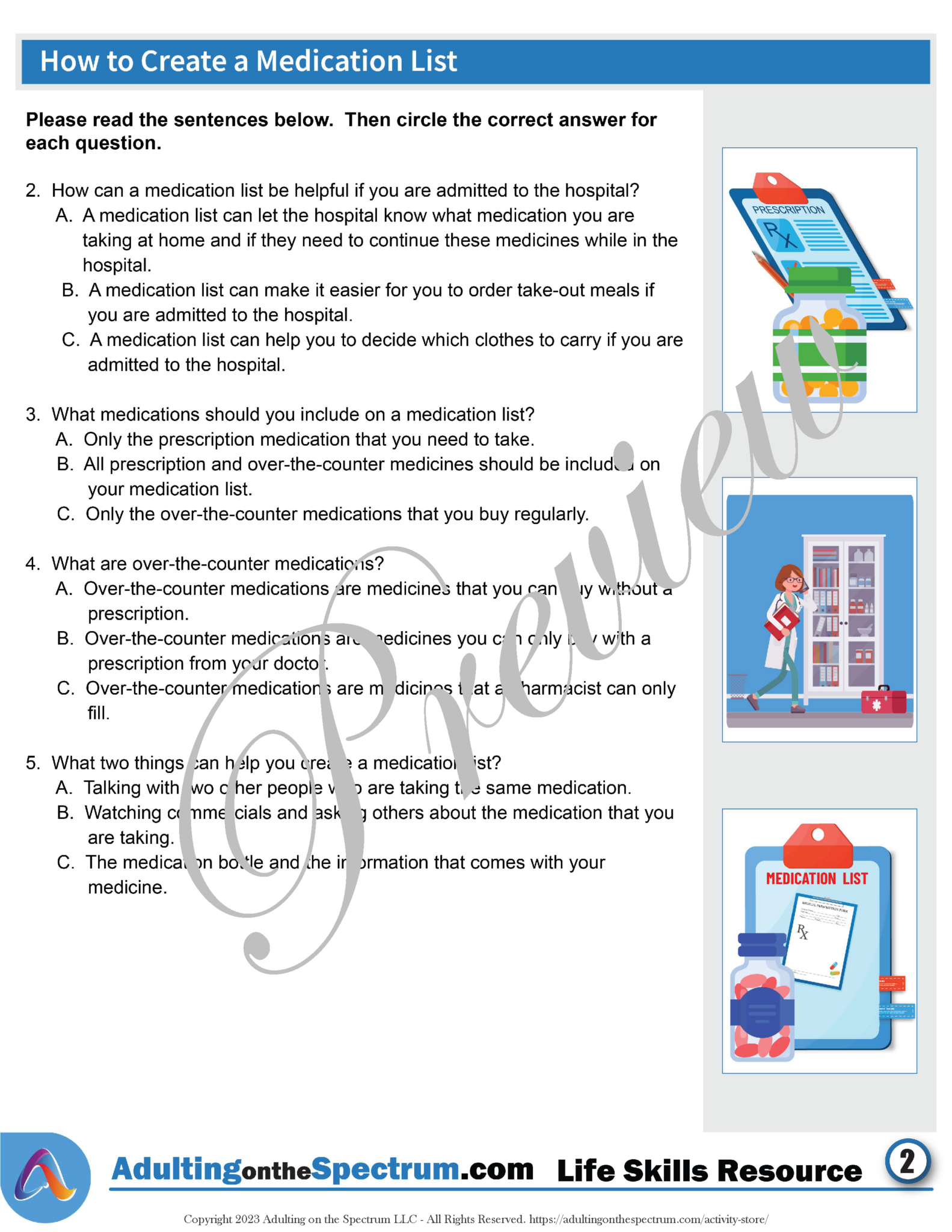 How to Create a Medication List No-Prep Independent Living Skills ...