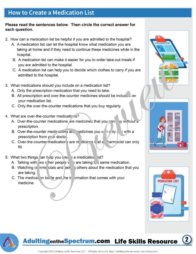 How to Create a Medication List No-Prep Independent Living Skills ...