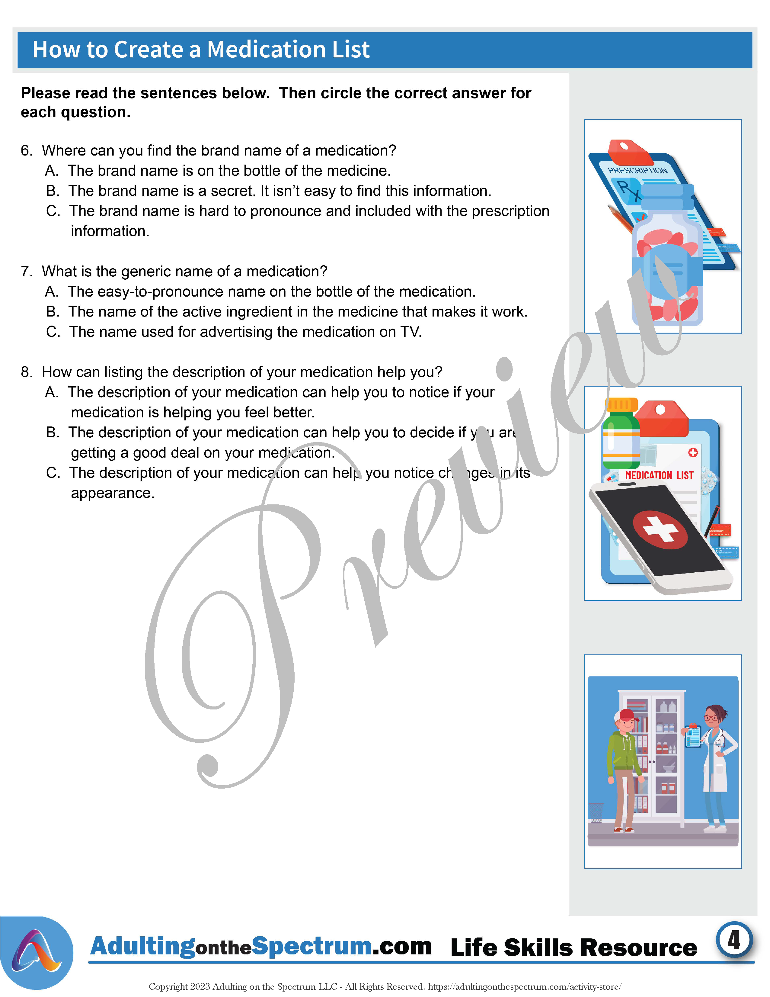 Practical Life Skills Activity - How to Create a Medication List | Made ...