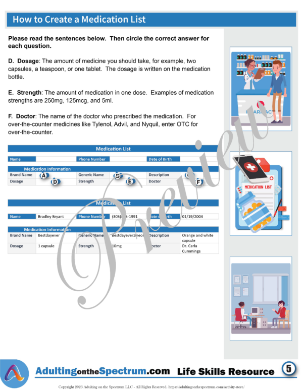 How to Create a Medication List No-Prep Independent Living Skills ...