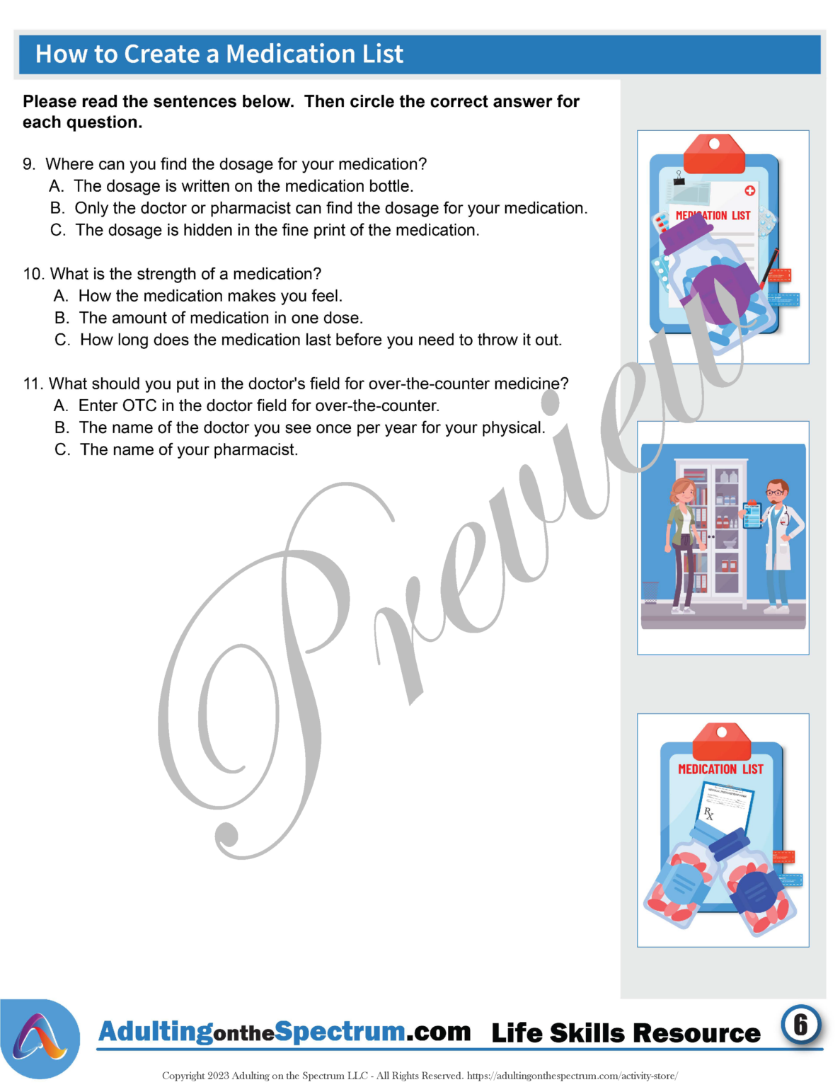 How to Create a Medication List No-Prep Independent Living Skills ...