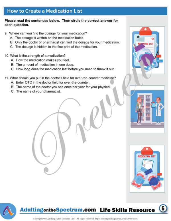 How to Create a Medication List No-Prep Independent Living Skills ...