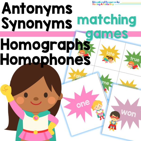 Antonyms, Synonyms, Homophones, Homographs Matching Games Bundle | Made ...