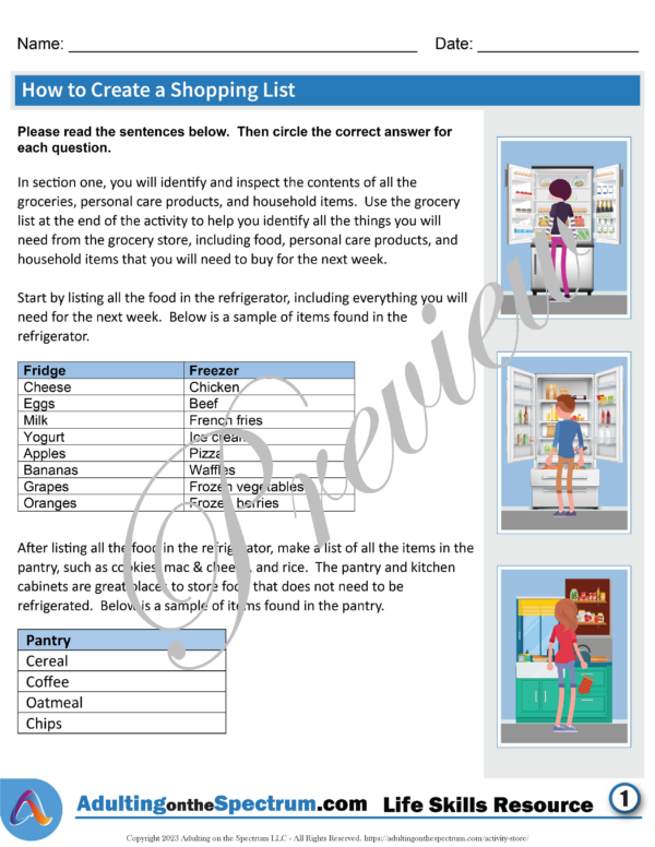 How to Create a Shopping List No-Prep SPED Independent Living Skills ...