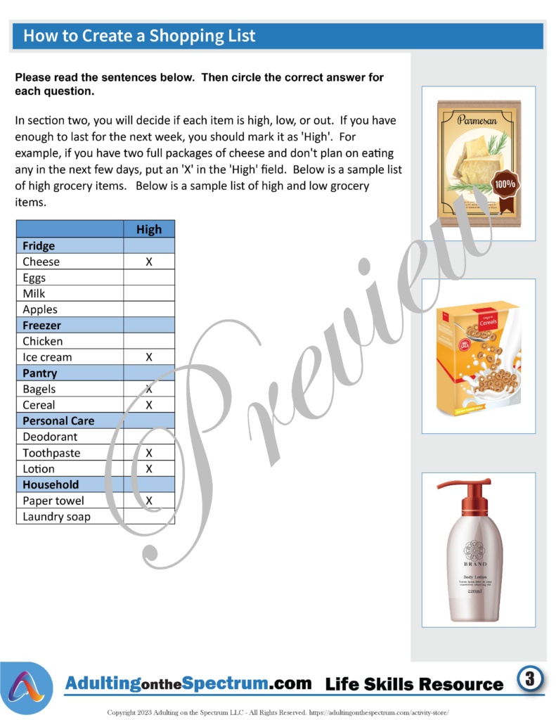 How to Create a Shopping List No-Prep SPED Independent Living Skills ...