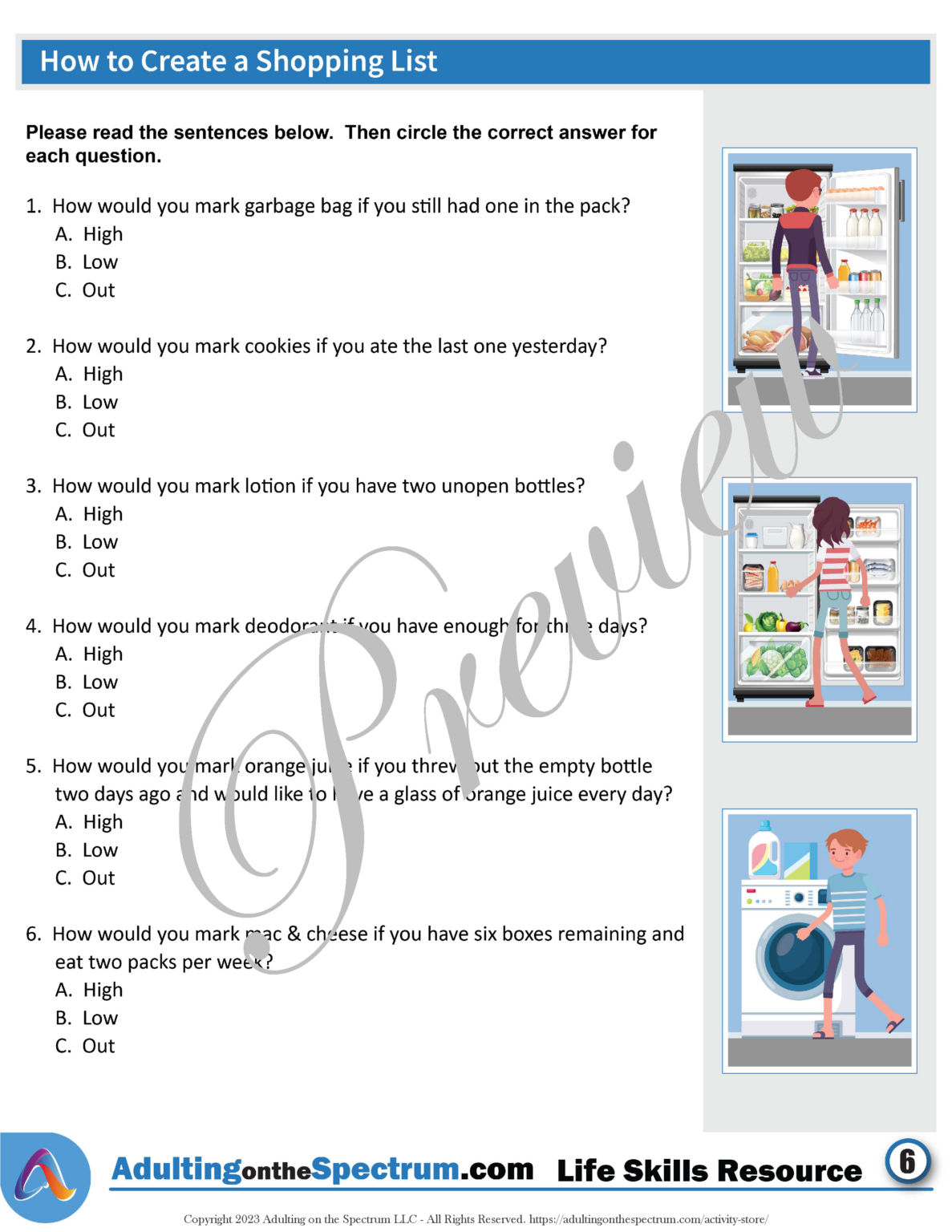 How to Create a Shopping List No-Prep Independent Living Skills ...