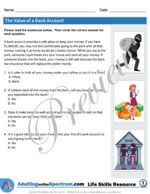 The Value of a Bank Account No-Prep Independent Living Skills Activity ...