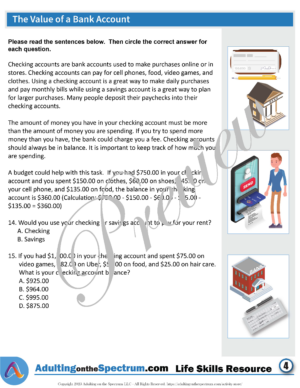 The Value of a Bank Account No-Prep Independent Living Skills Activity ...