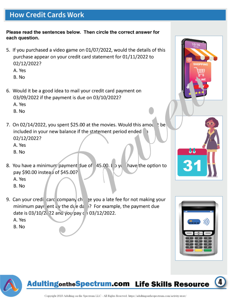 How Credit Cards Work No-Prep SPED Independent Living Skills Activity ...
