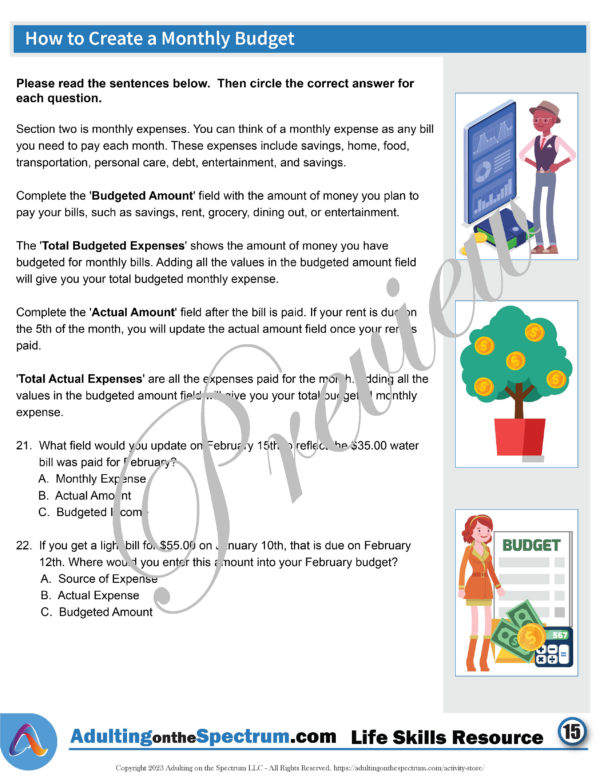 How to Create a Monthly Budget No-Prep SPED Independent Living Skills ...