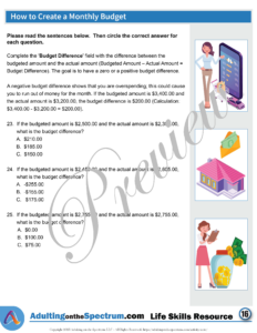 Money Management Life Skills Activity - How to Create a Monthly Budget ...