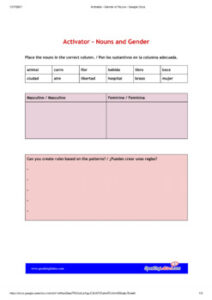 Gender and Number of Nouns – Introduction to Articles Lesson Plan for ...
