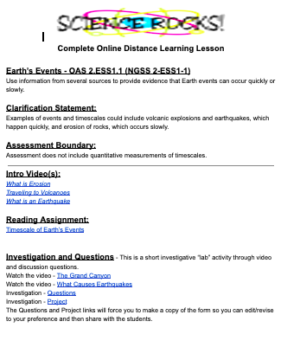 Complete Online Distance Learning Earth's Events 2.ESS1.1, 2-ESS1-1 ...