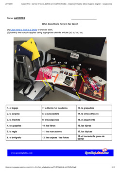 Gender of Nouns, Definite and Indefinite Articles: Classroom Objects ...