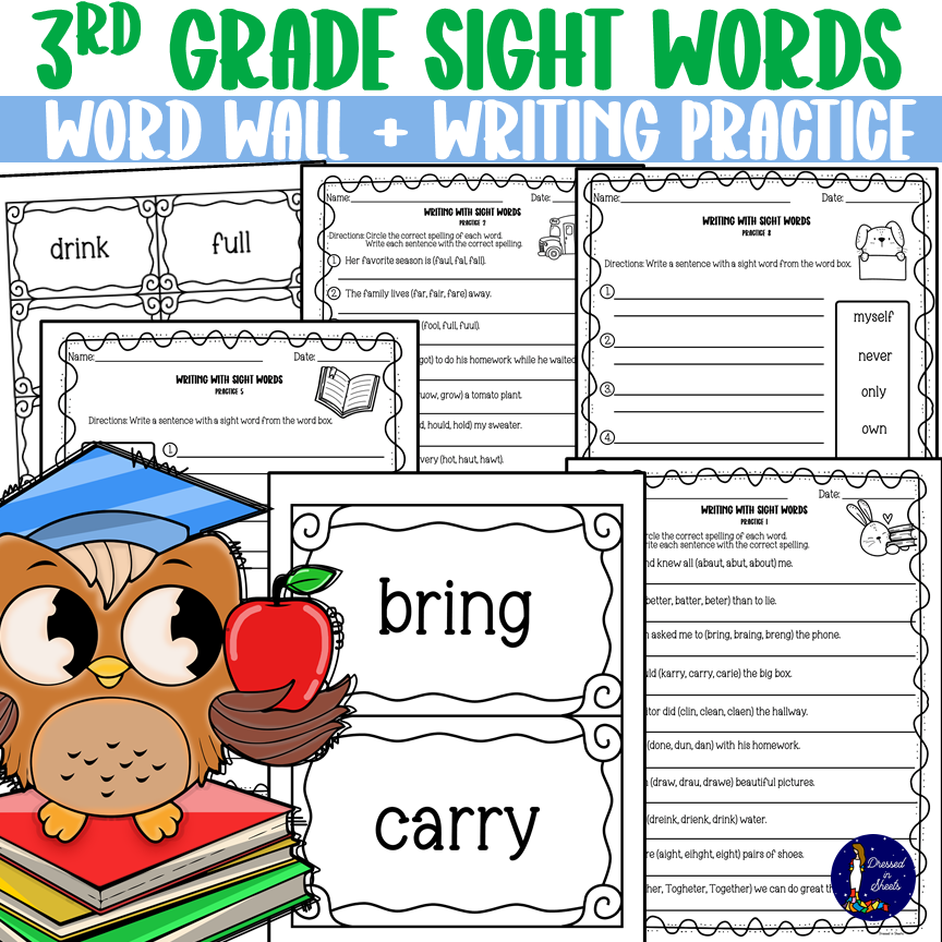 3rd Grade Sight Words Word Wall Handouts and Writing Practice | Made By ...