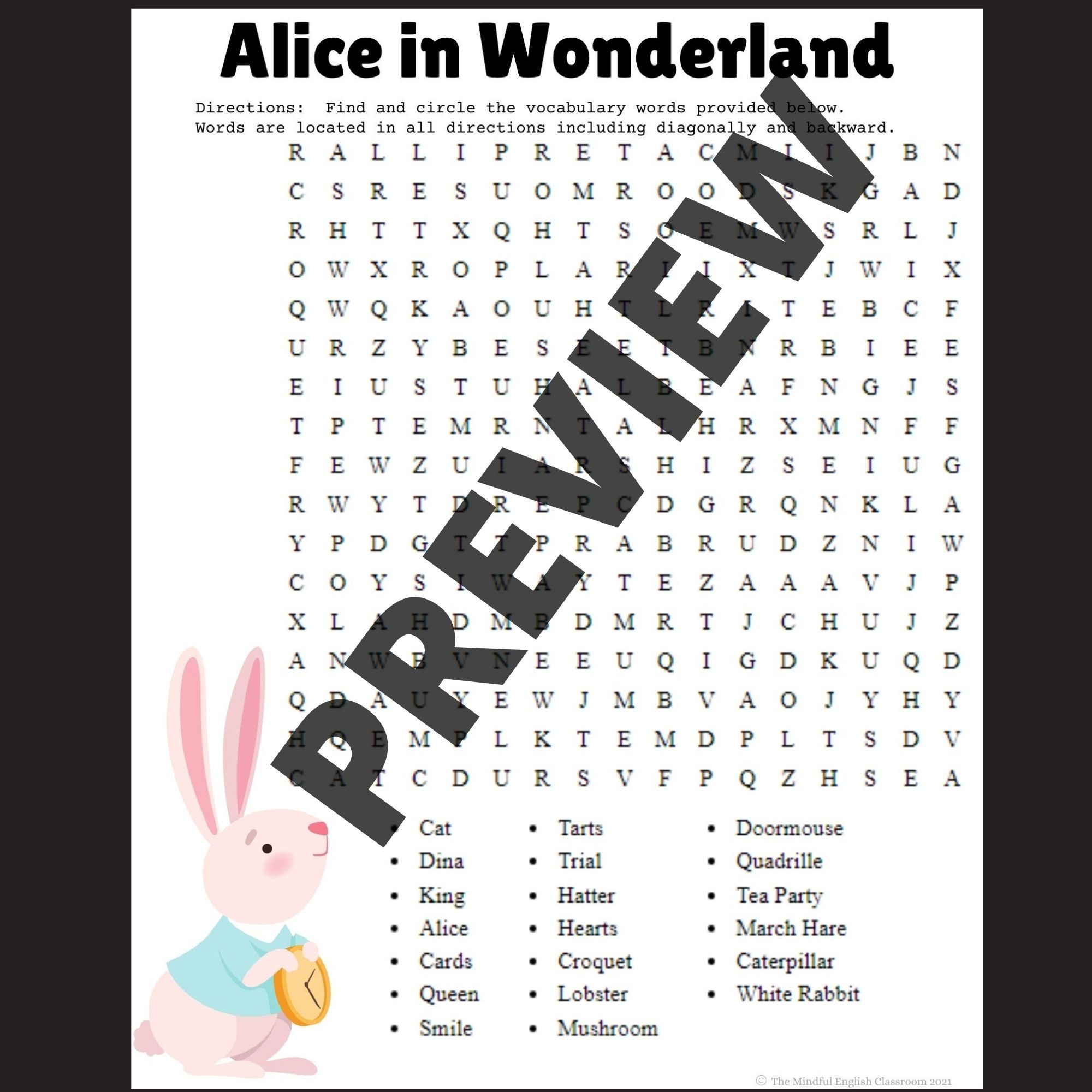 Alice in Wonderland - Word Search Puzzle | Made By Teachers