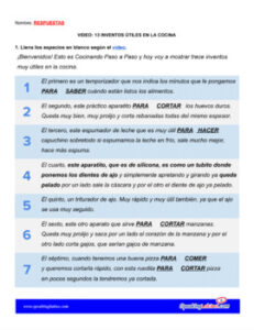 Para + Infinitive – Kitchen Gadgets Lesson Plan for Spanish 1 | Made By ...