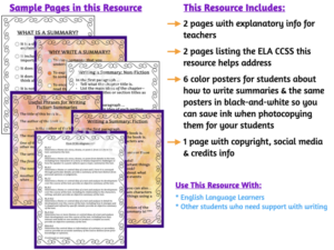 Writing Summaries - Posters & Sentence Starters for ELLs & Other ...