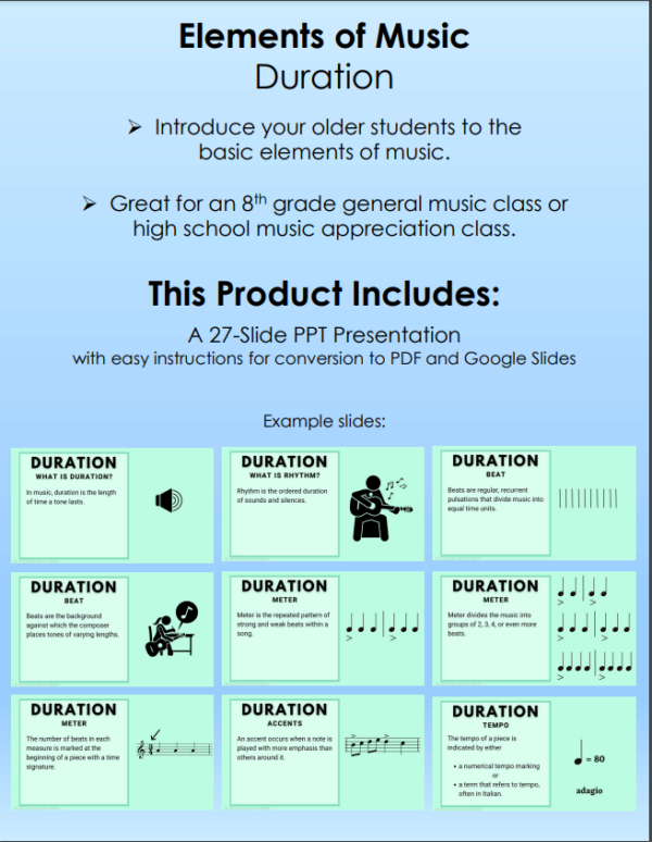 ELEMENTS OF MUSIC : RHYTHM & DURATION a High School Music Appreciation ...
