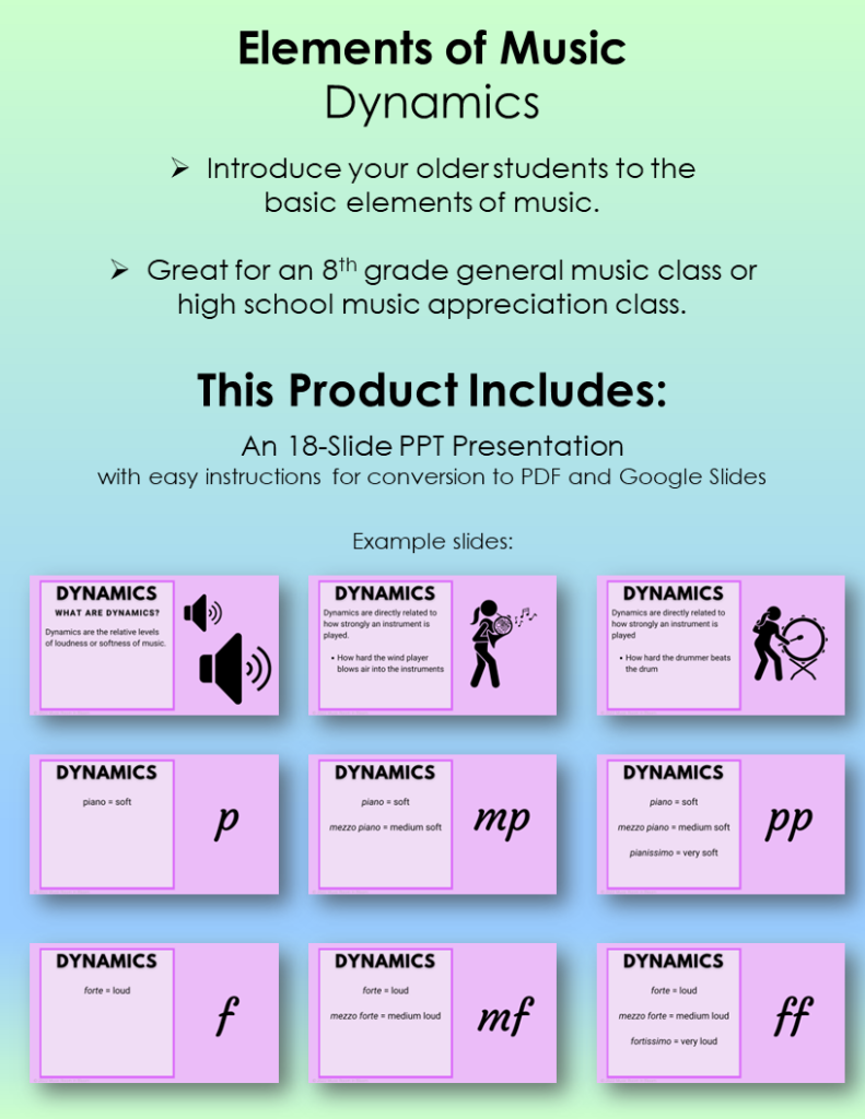 ELEMENTS OF MUSIC : DYNAMICS a High School Music Appreciation Unit ...