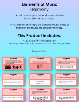 ELEMENTS OF MUSIC : HARMONY a High School Music Appreciation Unit ...