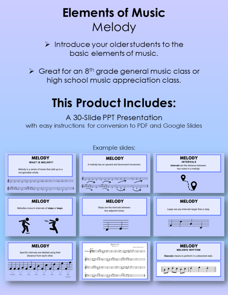 ELEMENTS OF MUSIC : MELODY a High School Music Appreciation Unit | Made ...