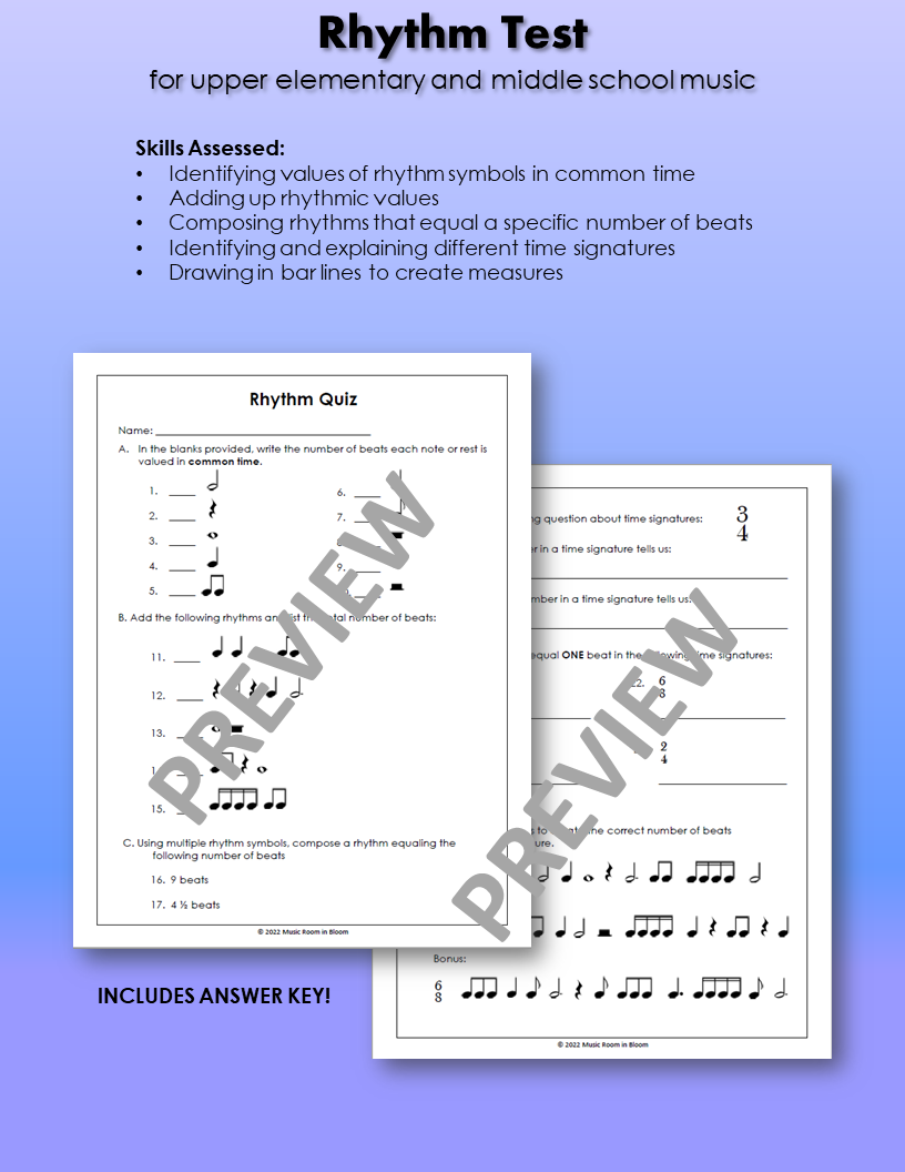 RHYTHM QUIZ for Middle School Music | Made By Teachers