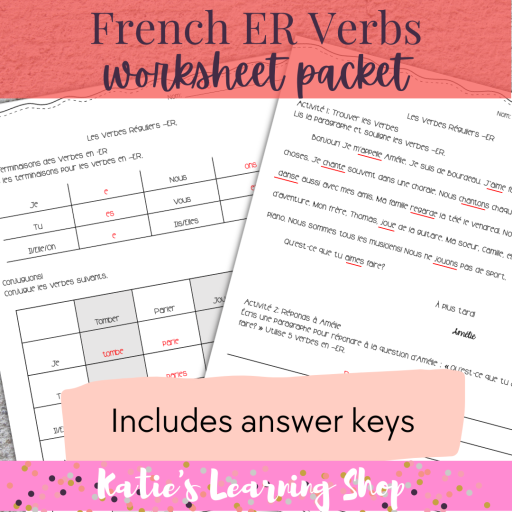 French ER Verbs Worksheet Packet | Made By Teachers