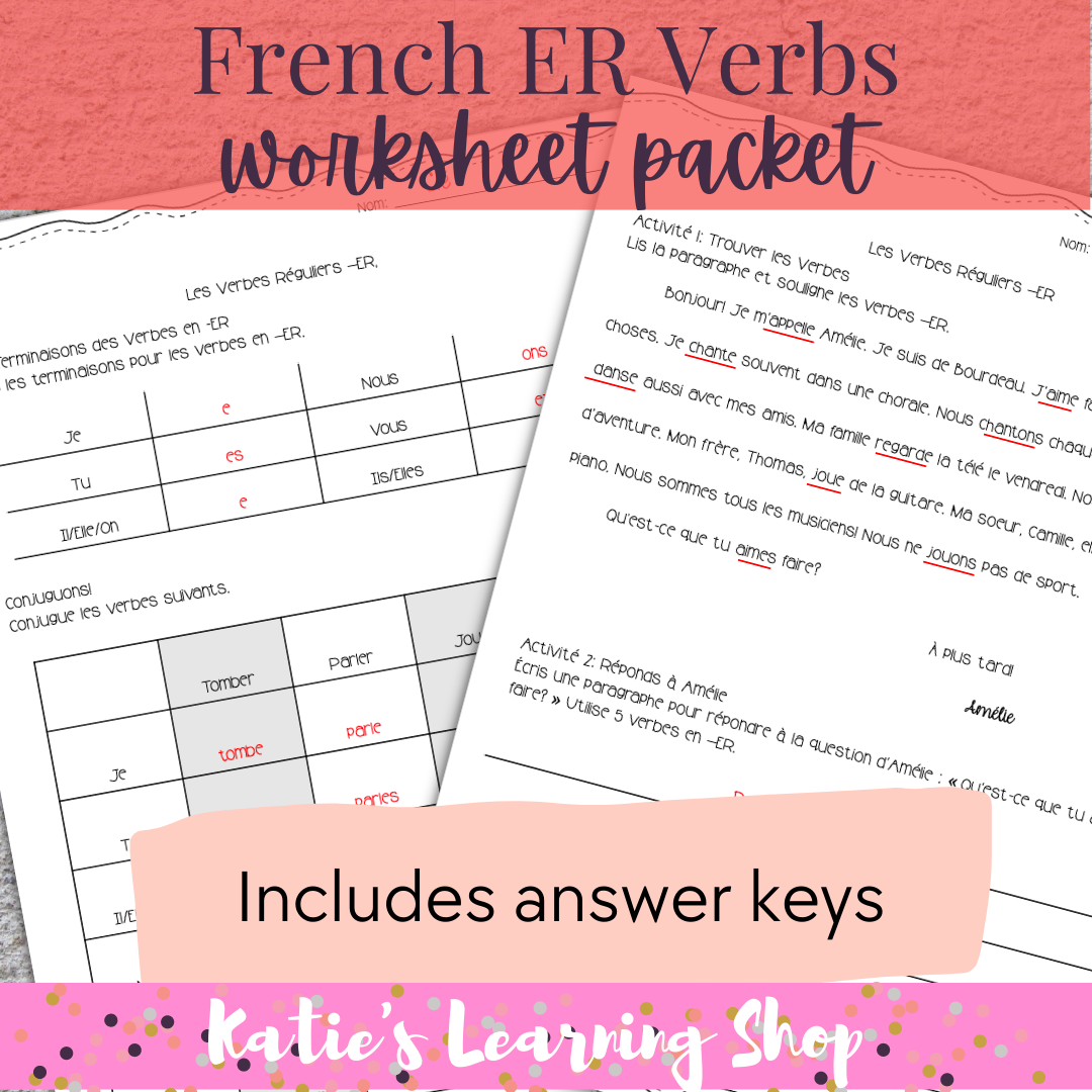 French ER Verbs Worksheet Packet | Made By Teachers