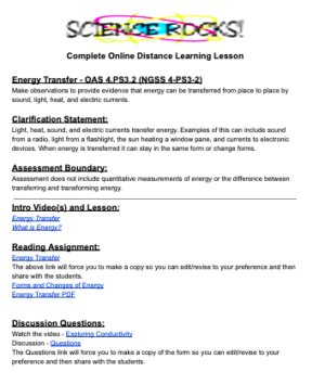 Complete Online Distance Learning Energy Transfer 4.PS3.2, 4-PS3-2 ...