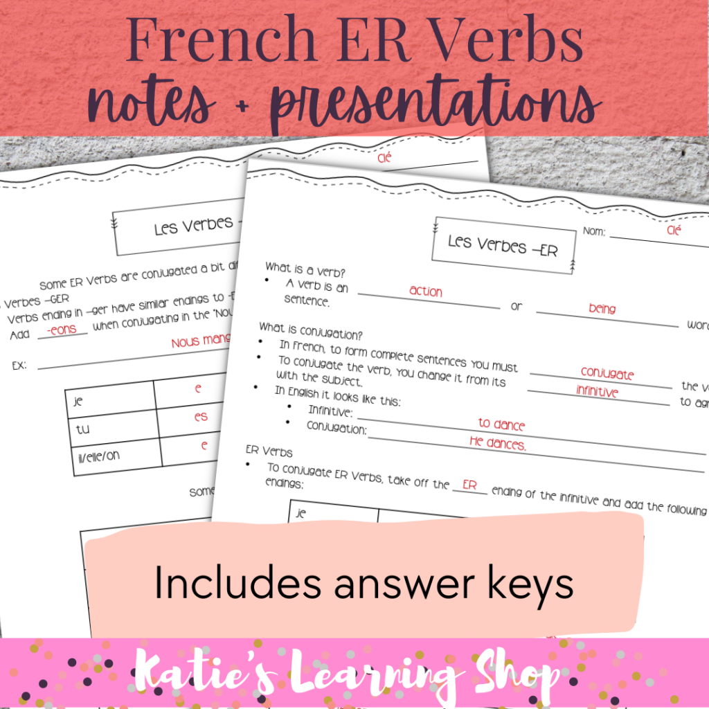 French ER Verbs Notes + Presentations | Made By Teachers