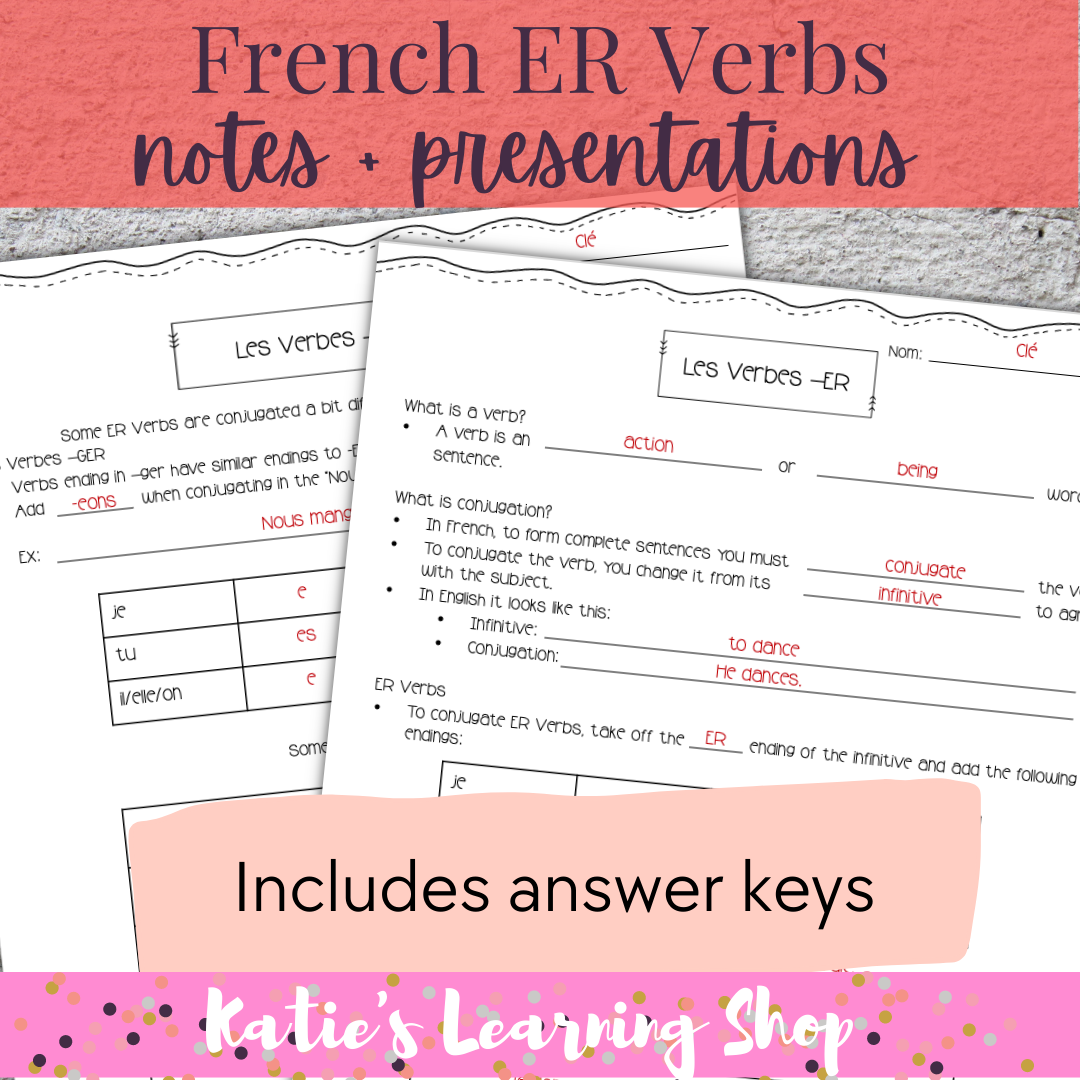 French ER Verbs Notes + Presentations | Made By Teachers