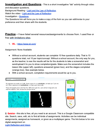 Complete Online Distance Learning Light Reflection 4.PS4.2, 4-PS4-2 ...