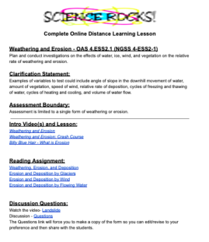 Complete Online Distance Learning Weathering and Erosion 4.ESS2.1, 4 ...