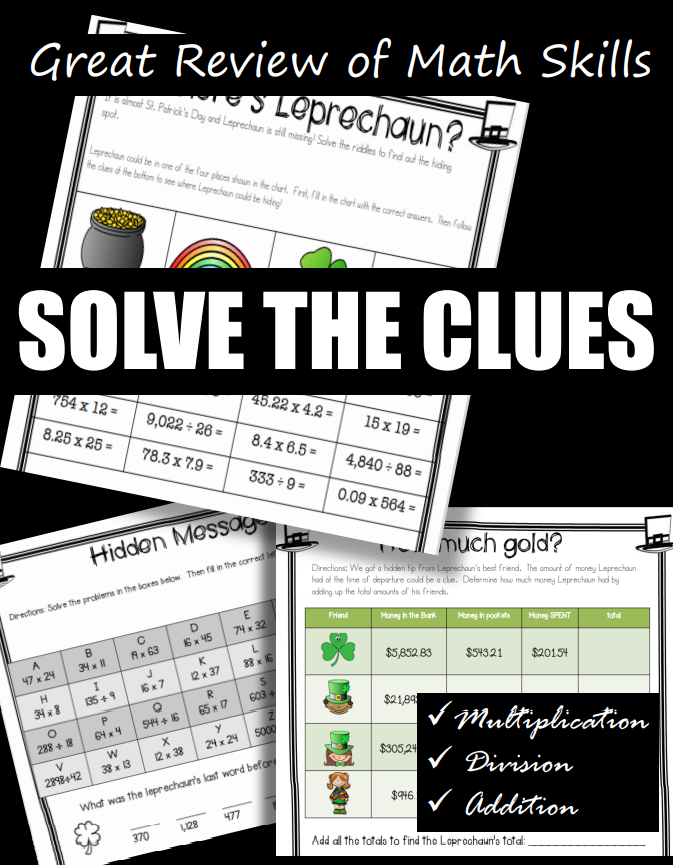 St Patrick's Day Math Activity Middle School Digital & Print Catch ...