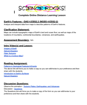 Complete Online Distance Learning Earth's Features 4.ESS2.2, 4-ESS2-2 ...