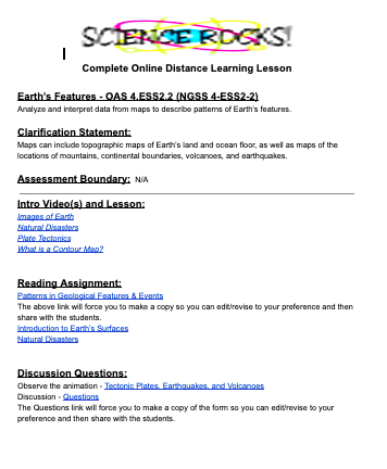 Complete Online Distance Learning Earth's Features 4.ESS2.2, 4-ESS2-2 ...