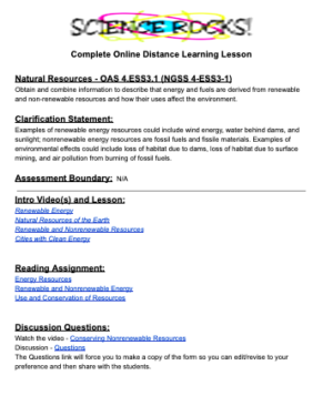Complete Online Distance Learning Natural Resources 4.ESS3.1, 4-ESS3-1 ...