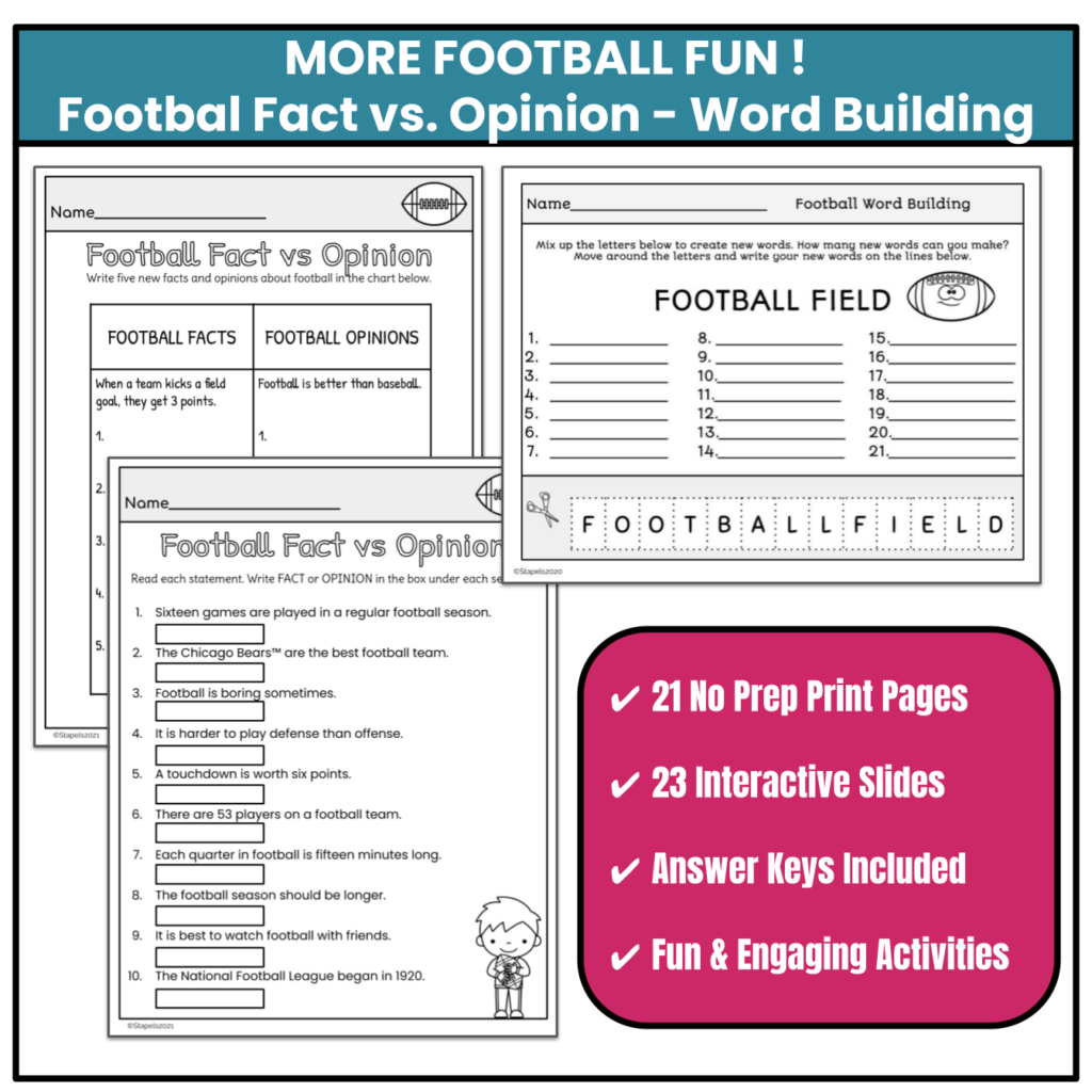 Football Worksheets and Digital Activities Grammar Vocabulary Math ...