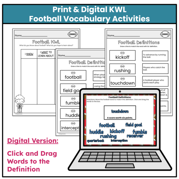 Football Worksheets and Digital Activities Grammar Vocabulary Math ...
