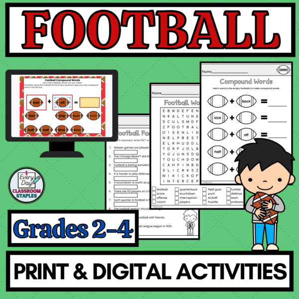 Football Worksheets and Digital Activities Grammar Vocabulary Math ...