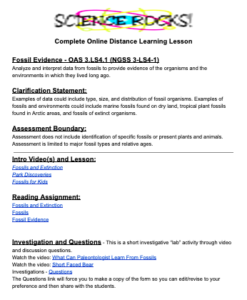 Complete Online Distance Learning Fossil Evidence 3.LS4.1, 3-LS4-1 ...