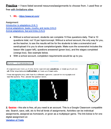 Complete Online Distance Learning Advantages of Variations 3.LS4.2, 3 ...