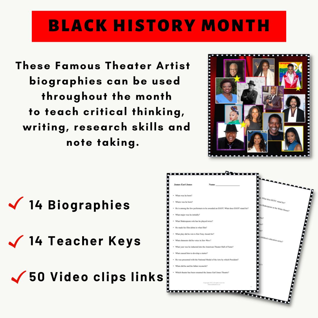 Black History Month Famous Theater Artist Biographies | Made By Teachers