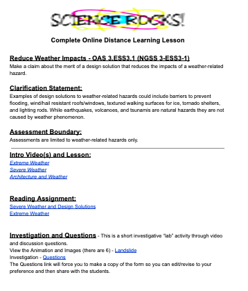 Complete Online Distance Learning Reduce Weather Impacts 3.ESS3.1, 3 ...