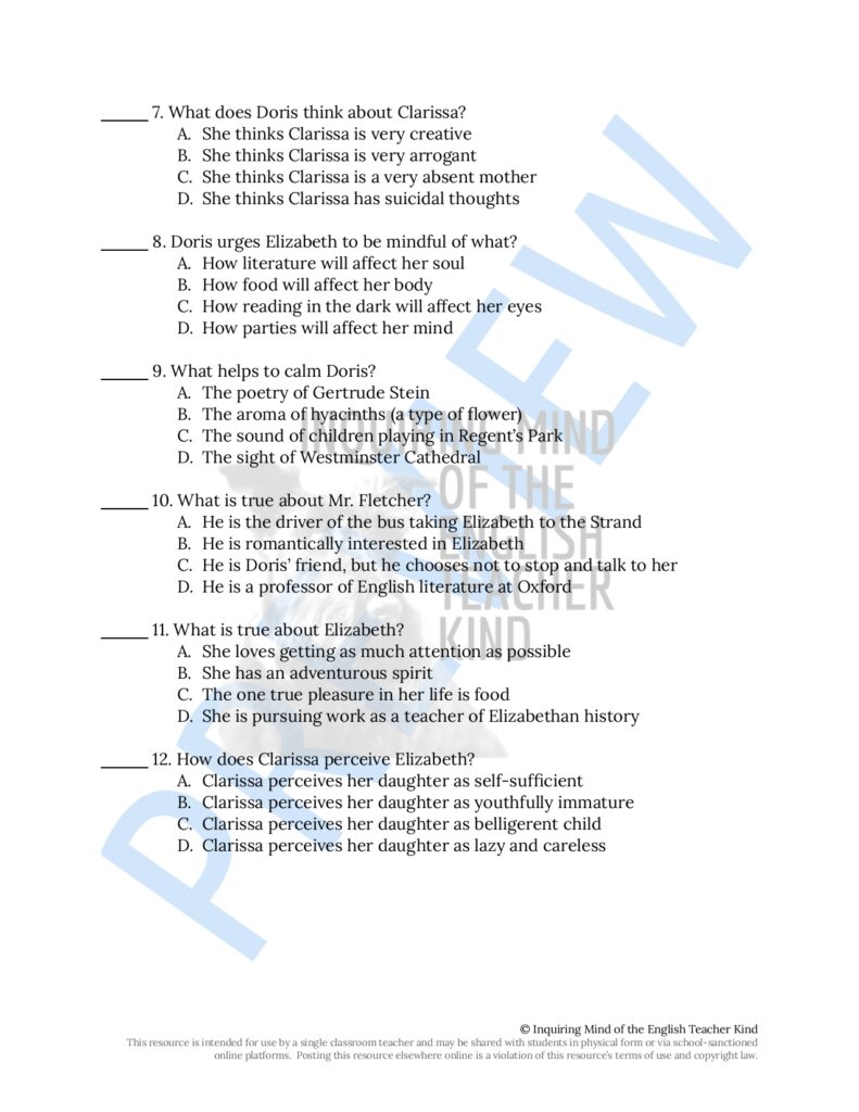 Mrs. Dalloway by Virginia Woolf Quiz Bundle with Answer Keys | Made By ...