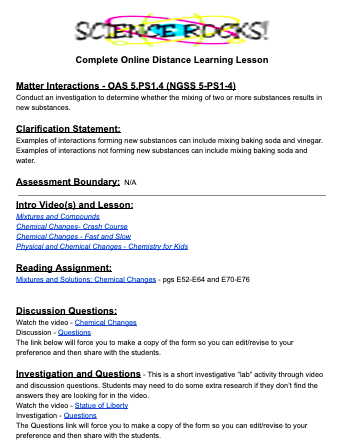Complete Online Distance Learning Matter Interactions 5.PS1.4, 5-PS1-4 ...