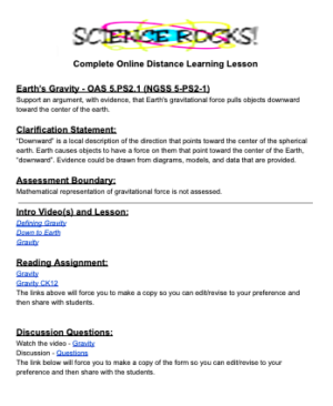 Complete Online Distance Learning Earth's Gravity 5.PS2.1, 5-PS2-1 ...