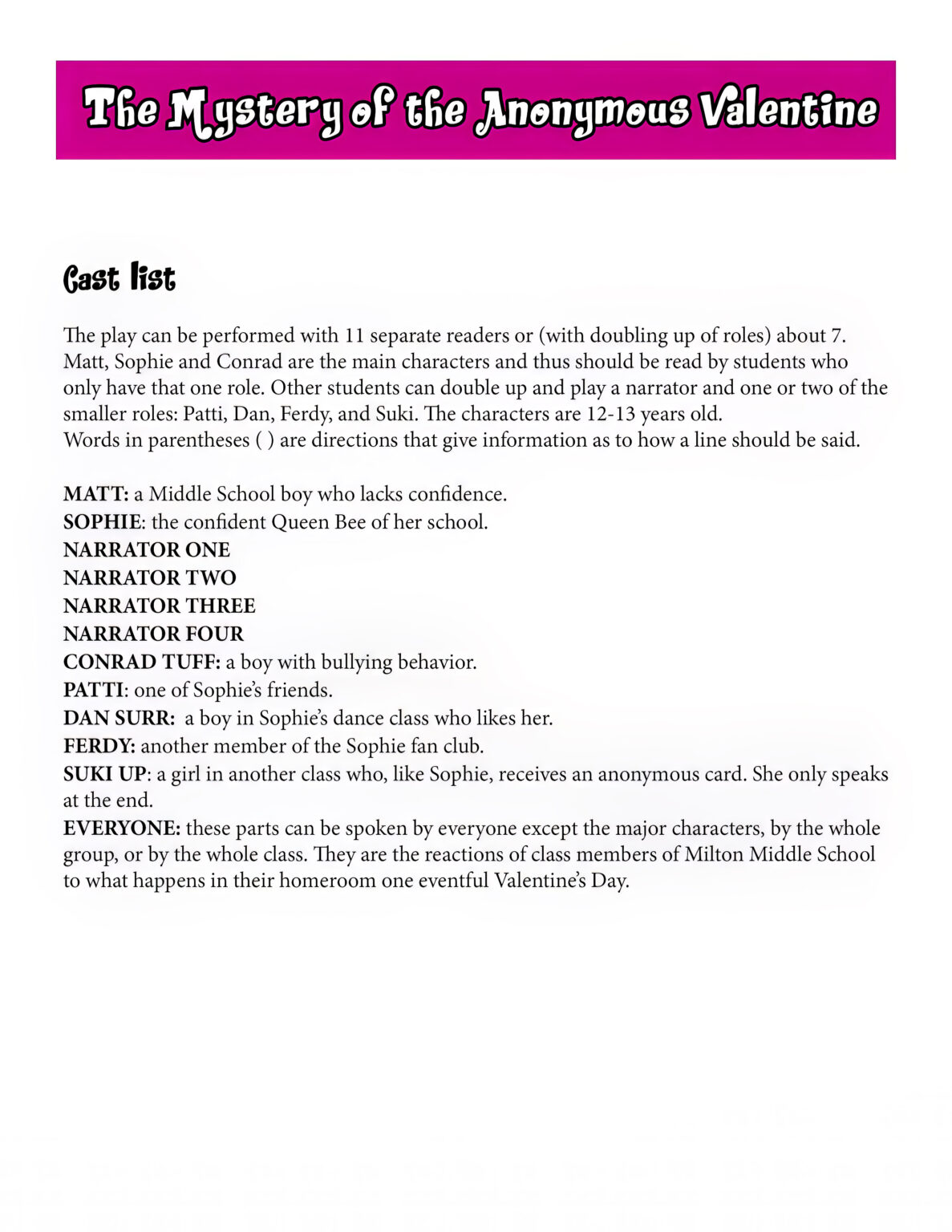 Readers' Theater VALENTINE'S Mystery Script | Made By Teachers